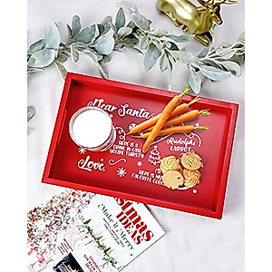 Cookies for Santa Tray Christmas Wooden Serving Tray with Handles 14’’ x 9’’ Decorative Treat Tray for Christmas Eve Xmas Holiday Home Decorations