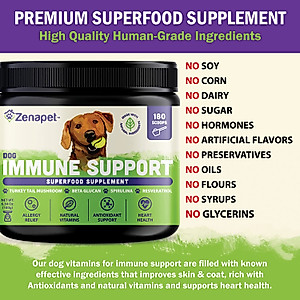 ZENAPET Allergy Immune Support Supplement for Dogs, Superfood 100% Human-Grade with Turkey Tail Mushroom, Prebiotics for Gut Health, Itchy Skin, Seasonal Allergies & Yeast - for Small to Large Breeds