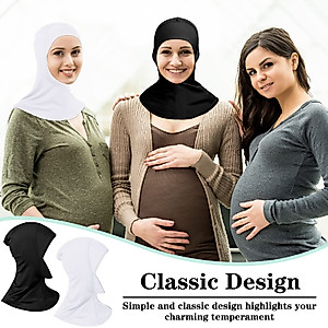 2 Pieces Modal Hijab Cap Adjustable Muslim Stretchy Turban Full Cover Shawl Cap Full Neck Coverage for Lady (White, Black)