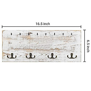 MyGift Wall Mounted White Washed Solid Wood Entryway Coat Hanger and Key Holder Organizer Rack with 16 Hooks, Farmhouse Style Wall Hanging Laynard, Leash, Personal Mask Storage Hooks