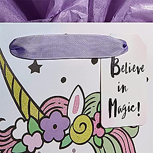 13" Large Gift Bag with Tissue Paper for Girls happy Birthday gift bags (Unicorn)