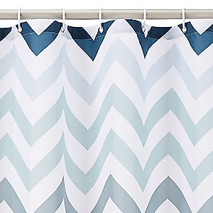 Amazon Basics Fabric Shower Curtain with Grommets and Hooks - 72 x 72 Inch, Blue Ombre Chevron