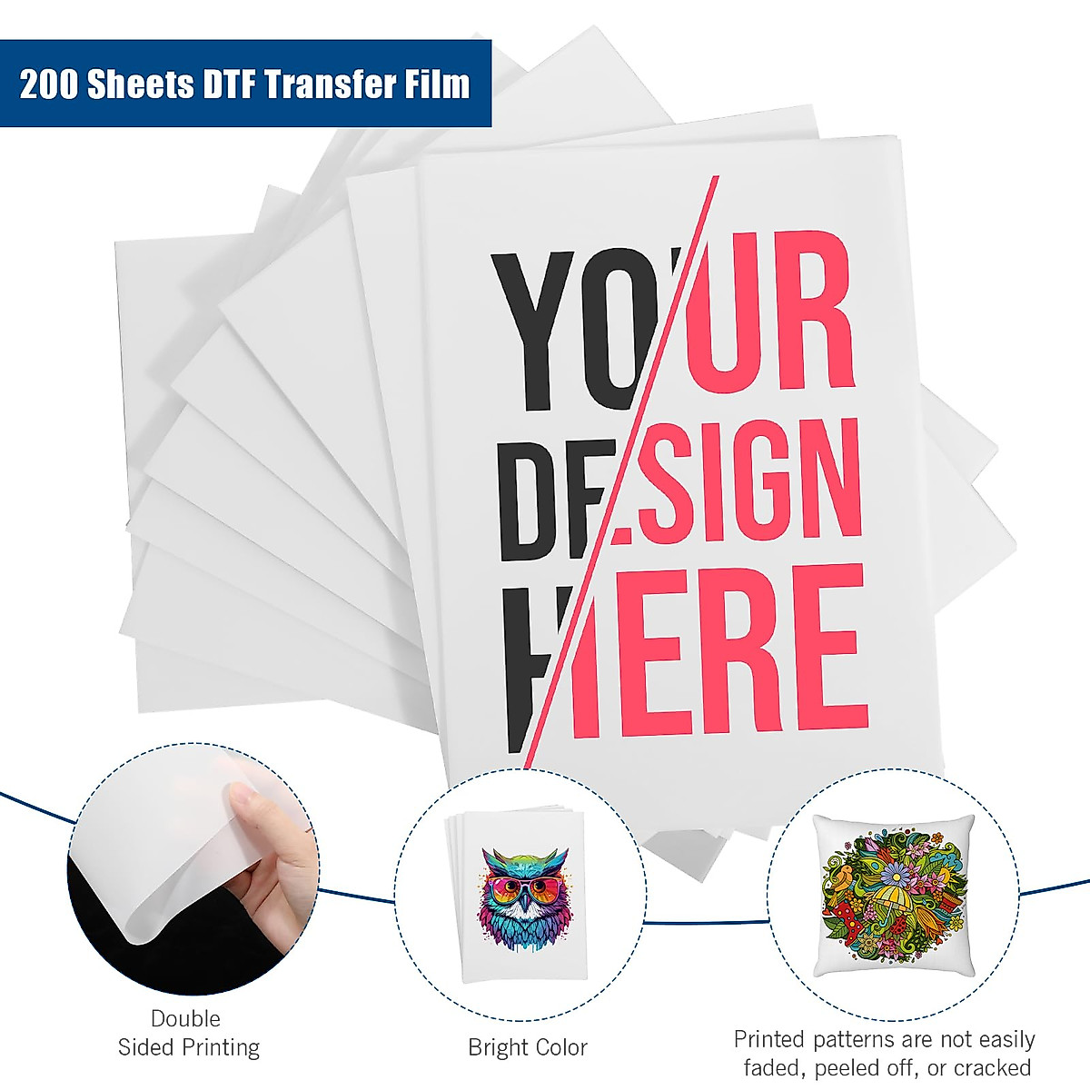 Qilery 200 Sheets DTF Transfer Film 8.3" x 11.7" Double Sided Matte Clear Pretreat Sheets Sublimation Printable PET Heat DTF Paper for Inkjet Printer DIY Project on Fabric Glass Metal Plastic