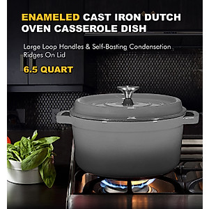Bruntmor Pre-Seasoned 6.5 qt Enameled Cast Iron Round Dutch Ovens, 6.5 Quart Enameled Cast Iron Dutch Oven Pot With Lid And Handle, Heavy Duty Casserole Dish, Hand Wash Only, Pumpkin Spice
