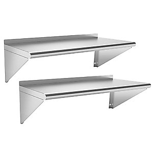 HOCCOT Commercial Stainless Steel Shelf 12 x 48” 2 Pack, Wall Mounted Food Service Storage Rack Shelves, Heavy Duty 300 lb Metal Shelf for Kitchen, Restaurant, Food Truck, Garage, Laundry Room