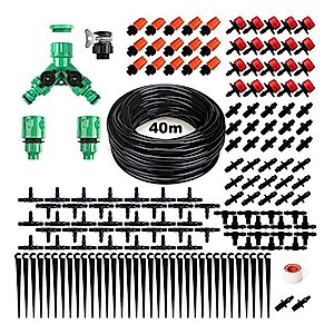 Kavolet Drip Irrigation Kit,131FT Garden Irrigation System, Garden Courtyard Automatic Watering System, Adjustable Watering Sprayer Dripper Kit,for Garden Greenhouse Flower Bed Patio Landscape