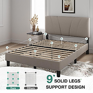 Novilla Queen Bed Frame with Headboard, Bed Frame Queen Size with Wood Slats Support,Linen Upholstered Adjustable Headboard, No Box Spring Needed, Heavy Duty Feet, Easy Assembly, Beige