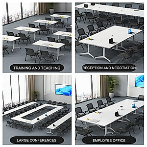 conference table,modern white office folding Flip Top Mobile Training Table 55"D x 21.6"W x 29.5"H The rounded table with wheels is convenient and fast,suitable for office,meeting room,classr ( 4Pcs)