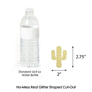 Big Dot of Happiness Gold Glitter Cactus Party Straws - No-Mess Real Gold Glitter Cut-Outs and Decorative Christmas Cactus Party Paper Straws - Set of 24