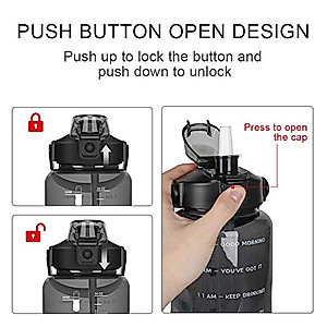 Opard 64 oz Water Bottle with Time Marker to Drink Half Gallon Motivational Water Bottle with Straw and Handle Large BPA Free Water Jug for Sports Gym Fitness (Deep Black)