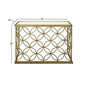 Deco 79 Metal Geometric Console Table with Mirrored Glass Top, 47" x 15" x 32", Gold