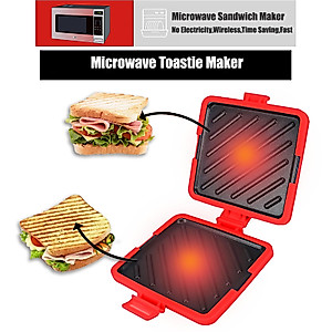 Microwave Toastie Maker,Microwave Toastie Sandwich Maker,Microwave Sandwich Maker With Adjustable Silicone Straps,No Electricity,Wireless,Time Saving,Fast (Red)