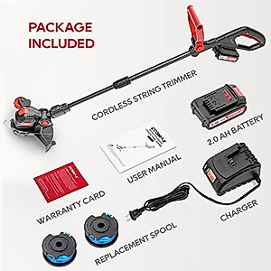 Ecomax 12" Cordless String Trimmer & Edger, 18V Electric Weed Wacker with 2Ah Battery and Charger, Lightweight Weed Eater, Edger Lawn Tool with 90 Degree Adjustable Head for Yard and Garden, ELG03