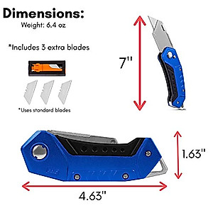 BirdRock Home Premium Folding Utility Knife – Small Compact Pocket – Folding Box Cutter Tool – 3 Extra Razor Blades – Cut Cardboard Boxes – Locking Safety Knife Set – Heavy Duty Aluminum Body