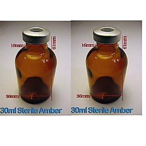 2 Pack 30ml Empty Amber Borosillicate Sealed Sterile Serum Vials