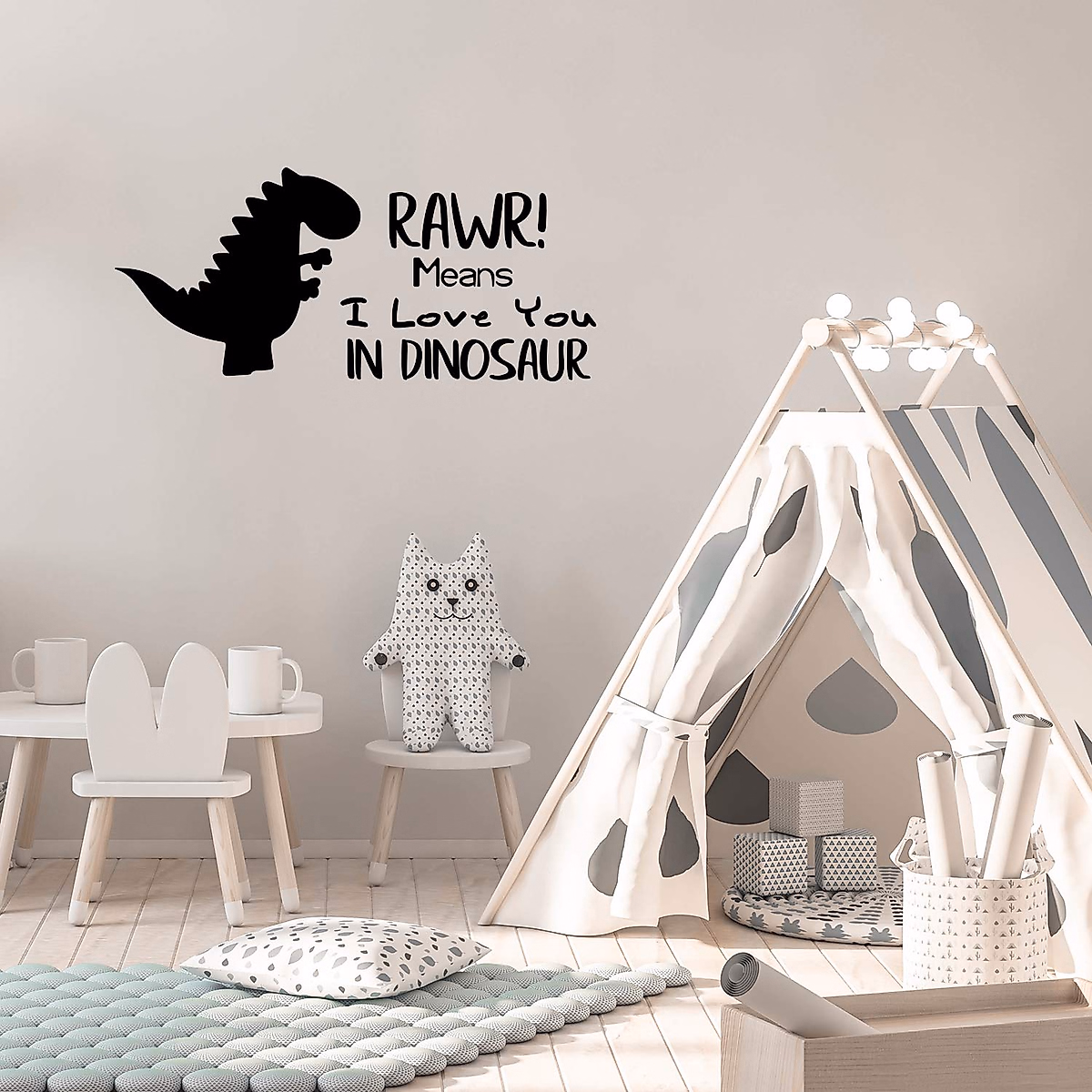 Vinyl Wall Art Decal - Rawr Means I Love You in Dinosaur - 16" x 36" - Cute Boys Little Girls Kids Adhesive Peel Off Sticker - Cute Nursery Bedroom Playroom Home Apartment Classroom Decor Stickers