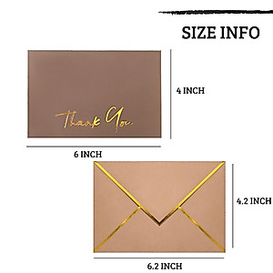 Heavy Duty Thank You Cards with Envelopes - 36 PK - Gold Thank You Notes 4x6 Inches Baby Shower Thank You Cards Wedding Thank You Cards Small Business Graduation Funeral Bridal Shower (Brown)