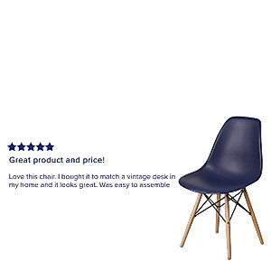 Flash Furniture 2 Pack Elon Series Navy Plastic Chair with Wooden Legs for Versatile Kitchen, Dining Room, Living Room, Library or Desk Use