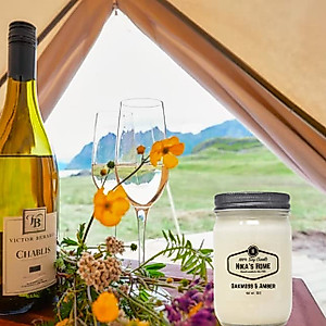 Nika's Home Oakmoss & Amber Soy Candle 12oz Mason Jar Non-Toxic White Soy Handmade, Long Burning 50-60 Hours Highly Scented All Natural, Clean Burning Candle Gift Décor