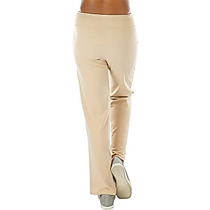 ToBeInStyle Women's High Waist Boot-Cut Two Pockets Thicker Waistband Dress Pants - Khaki - L