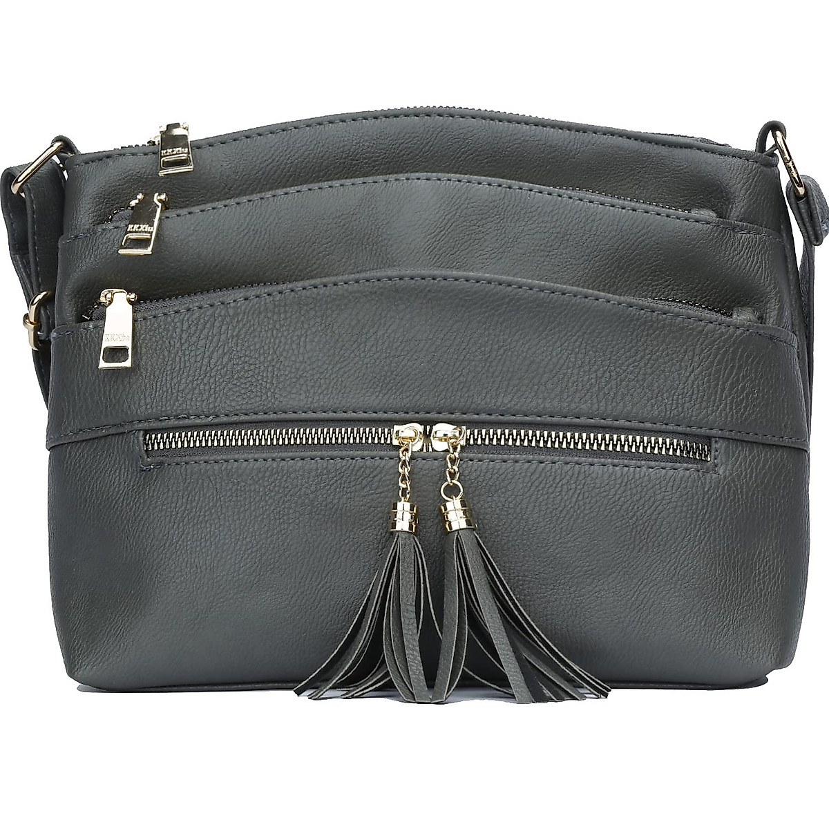 KKXIU Multiple pocket Fashion Leather Crossbody Bags for Women and Ladies Shoulder Purses with Tassel (Grey)