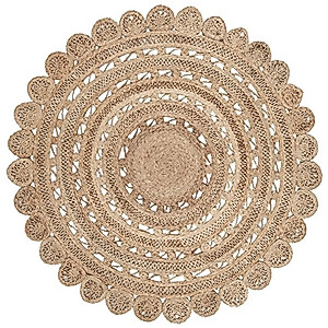 SAFAVIEH Natural Fiber Collection Area Rug - 5' Round, Natural, Handmade Boho Charm Braided Jute, Ideal for High Traffic Areas in Living Room, Bedroom (NF805B)