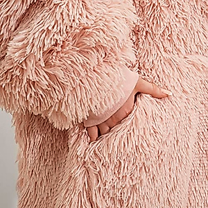 Sienna Fluffy Long Fibre Fleece Sherpa Lined Super Soft Hoodie Blanket Adults Oversized Giant Christmas Jumper Gift Throw - Blush Pink