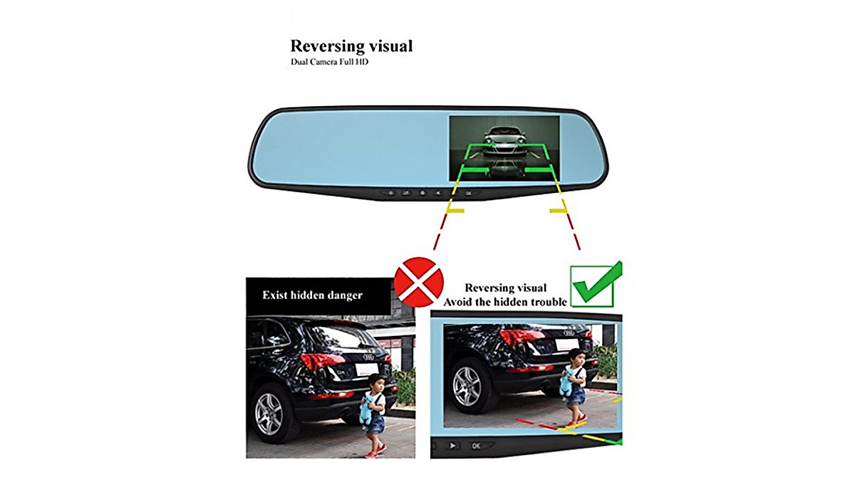 Car DVR Rear View Mirror with Dual Lenses & Night Vision
