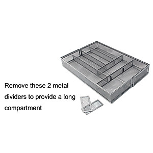 TQVAI Expandable Kitchen Drawer Organizer, 8+2 Compartments Mesh Silverware Utensils Holder, Adjustable Cutlery Flatware Tray, Silver