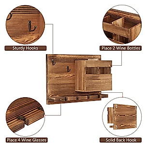 WGFKVAS Wine Rack Wall Mounted with Glass Holder and Cup Hook, Thickened Pine Wood Wine Shelf Rustic Wine Display Storage Rack, Gifts for Wine Lovers, Mother's Day, Birthday