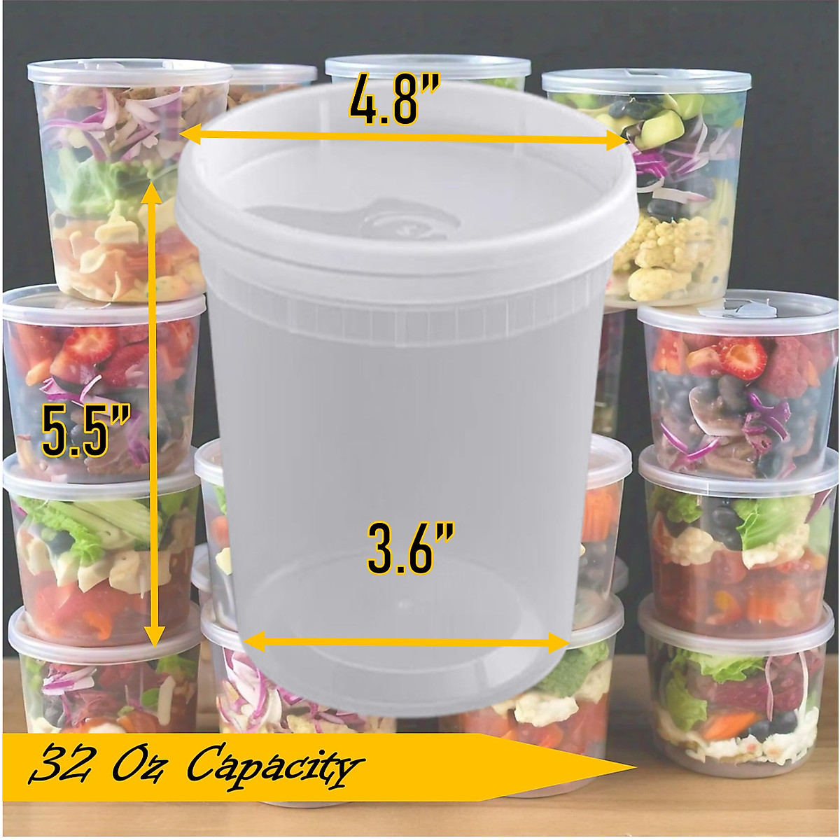 Mr Miracle Deli Containers with Lids - 12 Pack of 32 oz Clear Airtight Reusable Plastic Food and Multi-Purpose Containers - Microwave, Freezer, and Dishwasher Safe