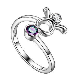 Taurus Zodiac Sign Adjustable Ring Mystic Rainbow Stacking Ring for Women White Gold Over 925 Sterling Silver Constellation Birth Month Ring Jewelry for Birthday Mothers Day Gift for Mom FR036J