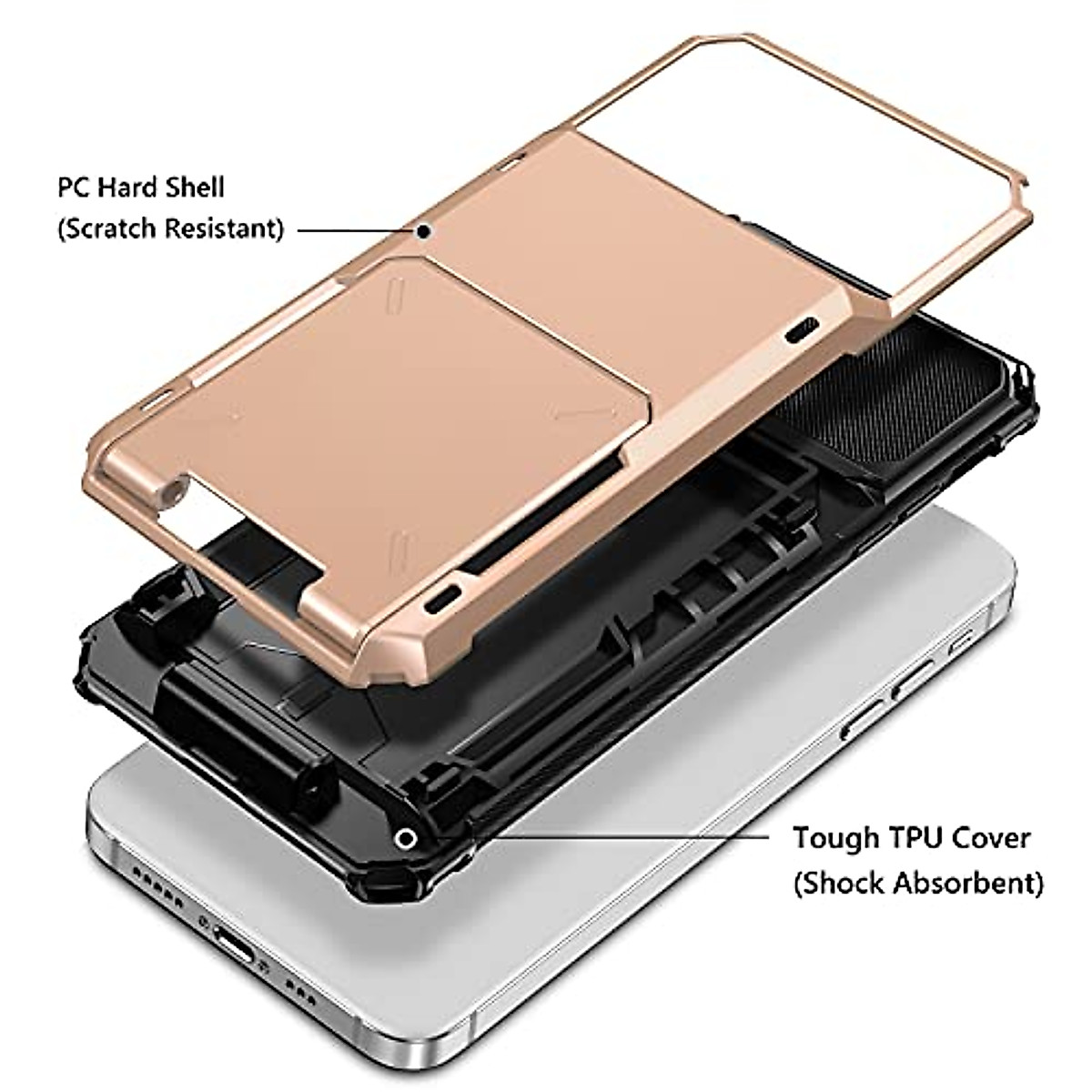 Vofolen Case for iPhone 13 Case Wallet 4-Card Holder ID Slot Flip Door Hidden Pocket Anti-Scratch Dual Layer Hybrid TPU Bumper Armor Protective Hard Shell Back Cover for iPhone 13 6.1 Rose Gold