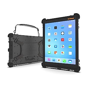 MobileDemand Ultra Rugged Case for iPad 10.2 – Briefcase Handle, Back Hand Strap – Lightning Port Cover – Shock Absorbing Rubber Bumpers, Fully Protective Case – Black – Heavy Duty Tablet Case