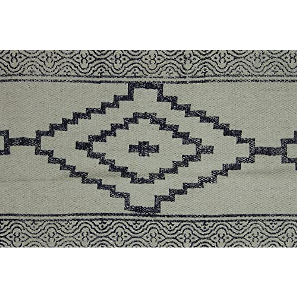 Casavani Hand Made Cotton Dhurrie Geometric Yellow & Black Tassel Rug Easy Care Washable Rugs for Doormat Entryway Living Room Bedroom Hallway Balcony 8x10 Feet