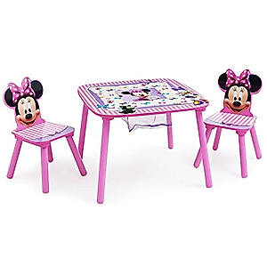 Minnie Mouse 4-Piece Playroom Set by Delta Children - Includes Table with 2 Chairs and Deluxe Toy Box, Pink