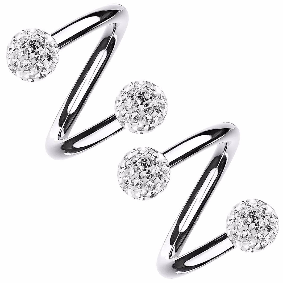 2pc Twisted Barbell Earring Surgical Steel - Twist Helix Earrings 16 Gauge - Spiral Belly Button Rings - 3mm Crystal Lip Ring Body Jewelry 5/16 8mm - CZ