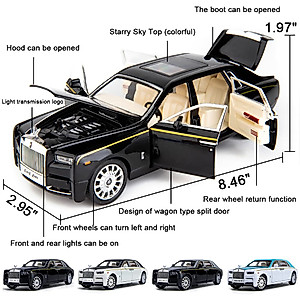 EROCK Upgrade Version -Exquisite car Model 1/24 Rolls-Royce Phantom Model Car,Zinc Alloy Pull Back Toy car with Sound and Light for Kids Boy Girl Gift. (White-Black)