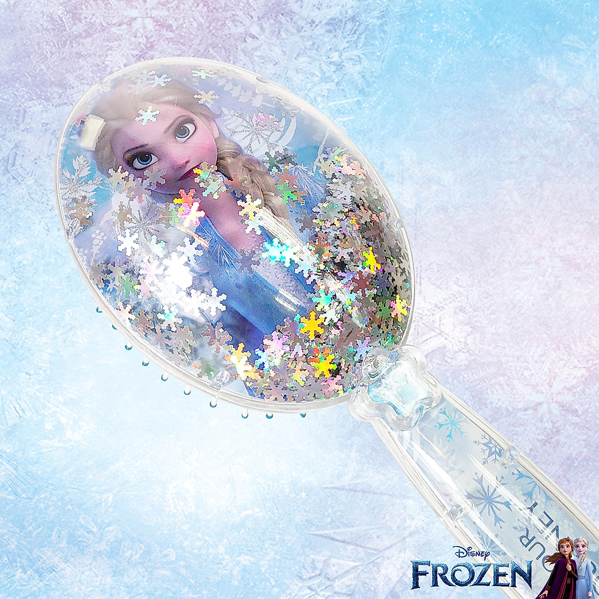 Frozen 2 Girls Snowflake Confetti Hair Brush, Silver - Ages 3+