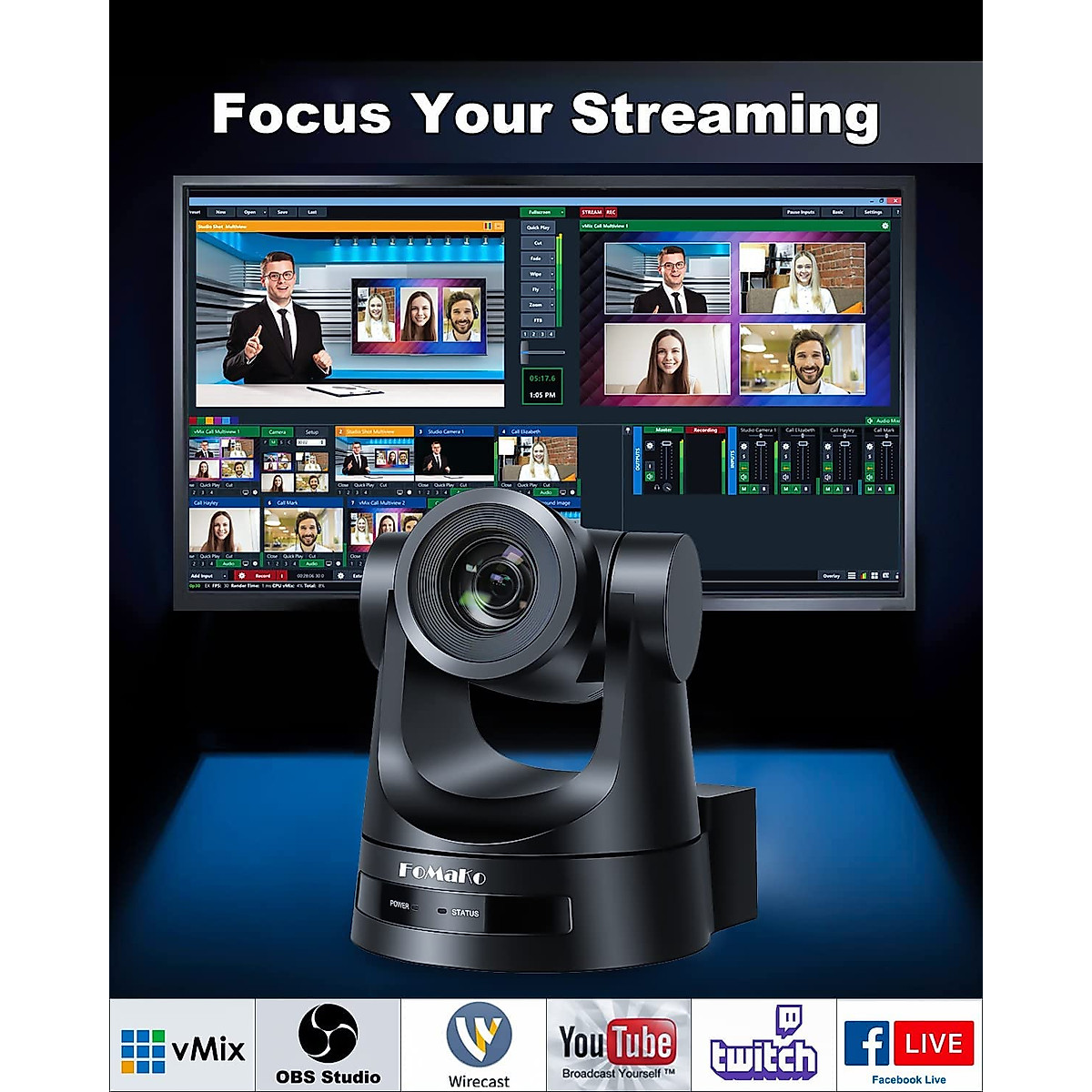 FoMaKo PTZ Camera 20X Optical Zoom HDMI PTZ Bundle with PTZ Controller PoE Keyboard,Contains 3 Items(FMK20SDx2+KC608)