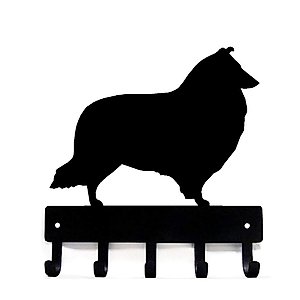 The Metal Peddler Sheltie Shetland Sheepdog #02 Key Holder Dog Leash Hanger for Wall - Large 9 inch Wide with 5 Hooks - Made in USA