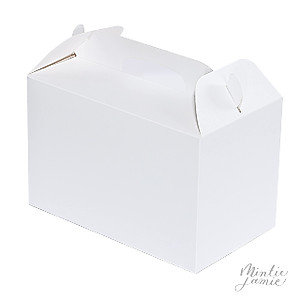 MintieJamie White Treat Boxes 1 Dozen White Boxes for Favor 8.5X5X5.5 Inches Large Handle Favor Boxes, Kids Party Favor Box, Party Box, Birthday Goodies Box, No Assembly Needed