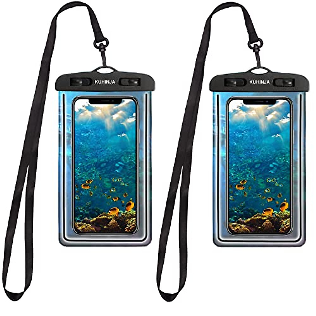 2-Pack Waterproof Phone Pouch, Universal Waterproof Phone Case, IPX8 Dry Bag Underwater with Lanyard for iPhone 13 12 11 Pro Max Samsung S21 S10 etc. up to 7.5 inch (Fluorescent Black)