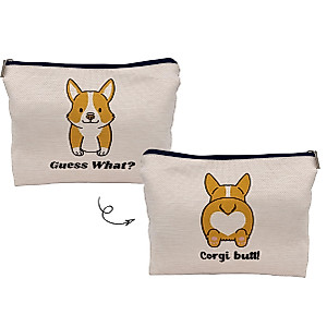 Lacosu Cute Cartoon Corgi Funny Corgi Mom Makeup Bag Make up Cosmetic Bag Small Zipper Pouch, Birthday Gifts for Dog Lovers Corgi Owners Women