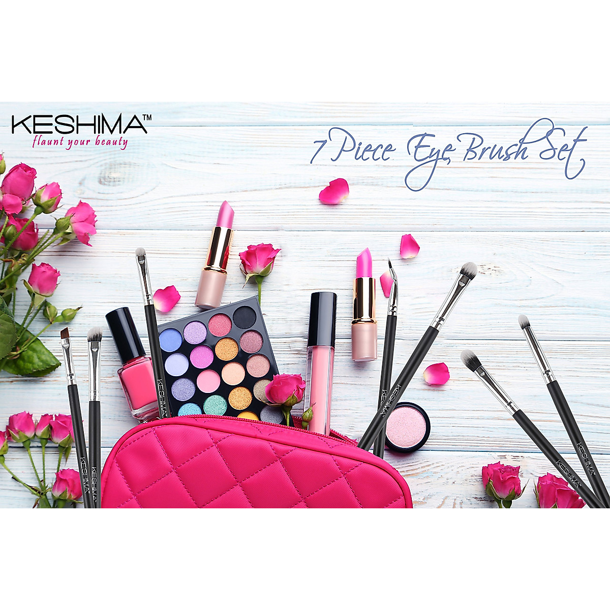 Keshima Professional Eye Makeup Brushes Set with Eyeshadow Brush, Eye Shadow Blending Brush, Smudge, Angled Crease, Pencil, Angled Eyeliner and Bent Eyeliner Brushes