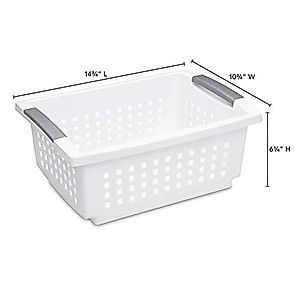 Sterilite 16628006 Medium Stacking Basket, White Basket w/ Titanium Accents, 6-Pack