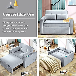 RUNNA Minimalist 48" Convertible Sleeper Sofa Bed with Adjustable Bed Chair,USB Charging Port and 2 Pillows,for Small Space Apartment Office Living Room (Grey@USB Port)