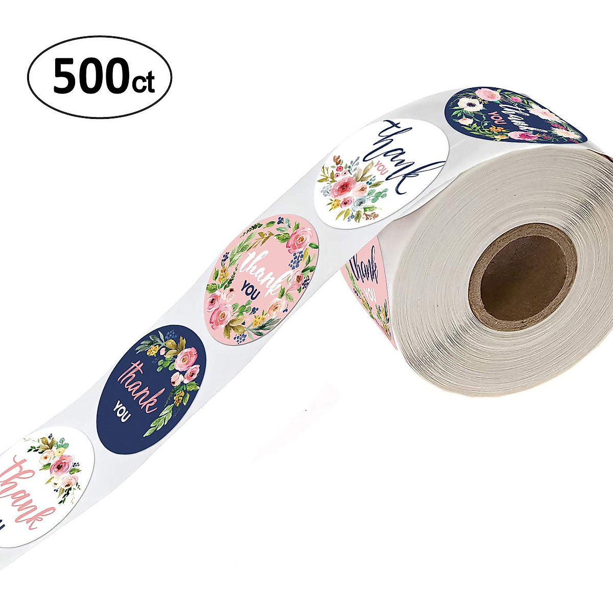 500 Floral Thank You Adhesive Label Stickers, 1.4 Inch Round Stickers 6 Different Designs, Thank You Stickers Roll Perfect for Birthday, Wedding Favors, Baby Shower, Small Business and Boutiques.