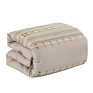 Bedding Haus Luxury 7-Piece Full/Queen Comforter Set with Shams Cushions, Taupe Khaki Elegant Bright Modern Pattern, Bed Cover Bed in a Bag, 22152, F/Q, Pisces