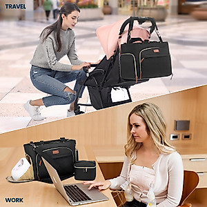 LOVEVOOK Breast Pump Bag, Diaper Bag Tote 3Pcs Set, Work Bag for Breastfeeding Mom with 15" Laptop Pocket, Cooler Bag & Changing Pad Fit Most Breast Pumps like Spectra S1/S2, Medela, Rainyb, Elvie